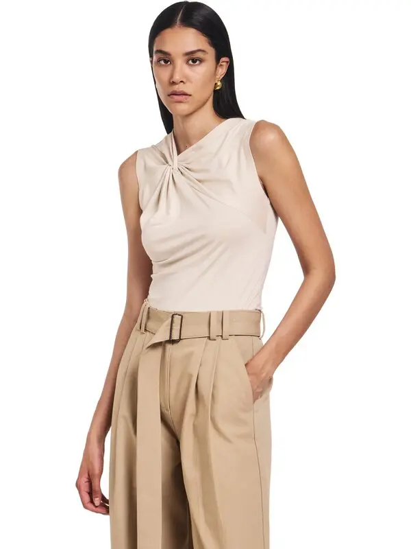 NINETY PERCENT Sadie Twist Shoulder Top - Enoki Mushroom