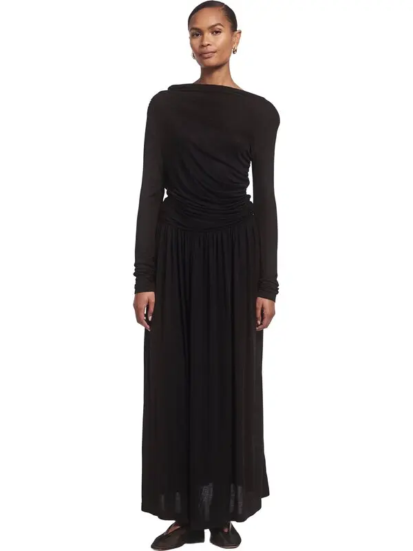 NINETY PERCENT Romy Long Sleeve Draped Maxi Dress - Black