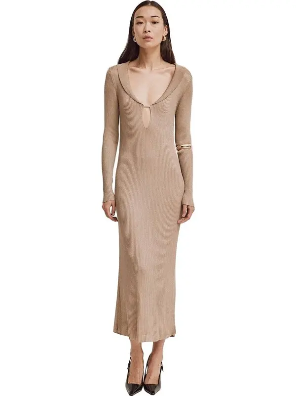 NINETY PERCENT Kea Knit Maxi Dress - Taupe