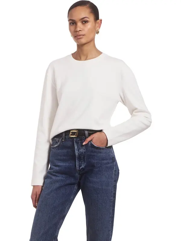NINETY PERCENT Compact Cotton Long Sleeve T-shirt - Off White