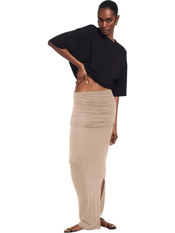 NINETY PERCENT Ruched Maxi Skirt - Taupe