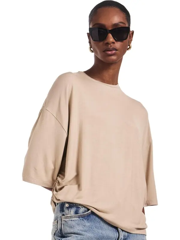 NINETY PERCENT Aria Ruched Tee In Micromodal - Taupe