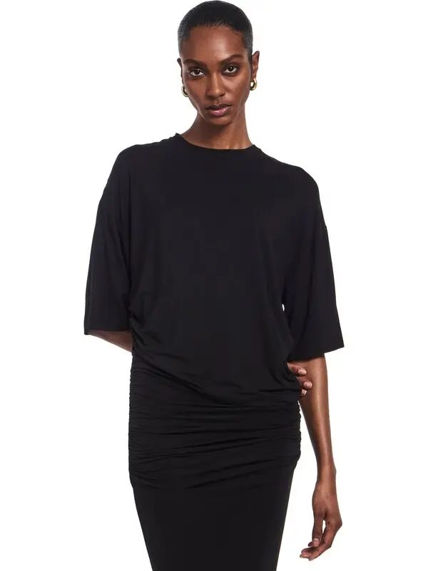 NINETY PERCENT Aria Ruched Tee - Black