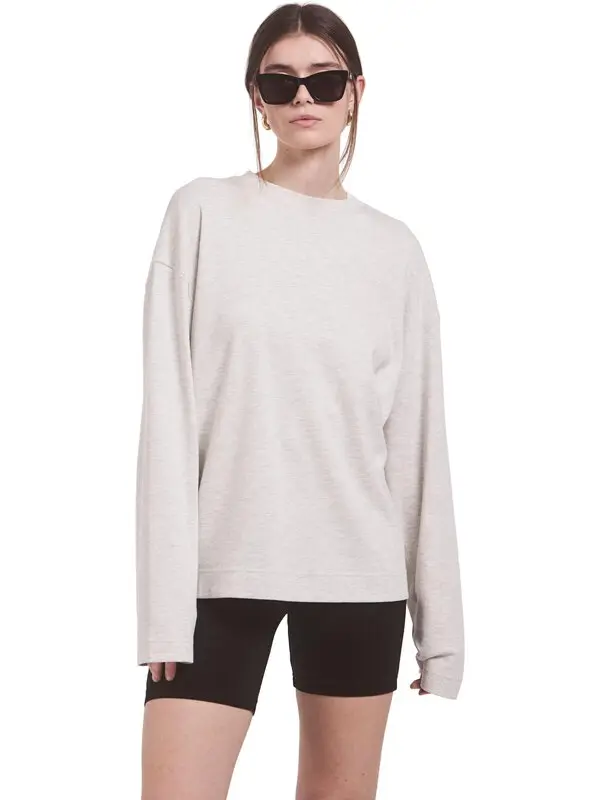 NINETY PERCENT Compact Cotton Boyfriend Long Sleeve T-shirt - Light Grey Marl