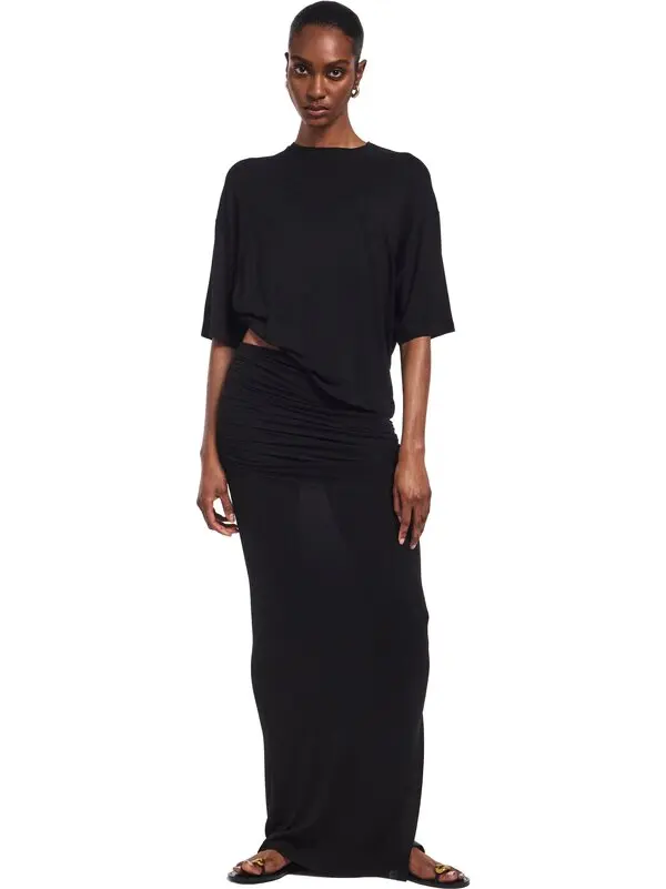NINETY PERCENT Leah Ruched Maxi Skirt - Black