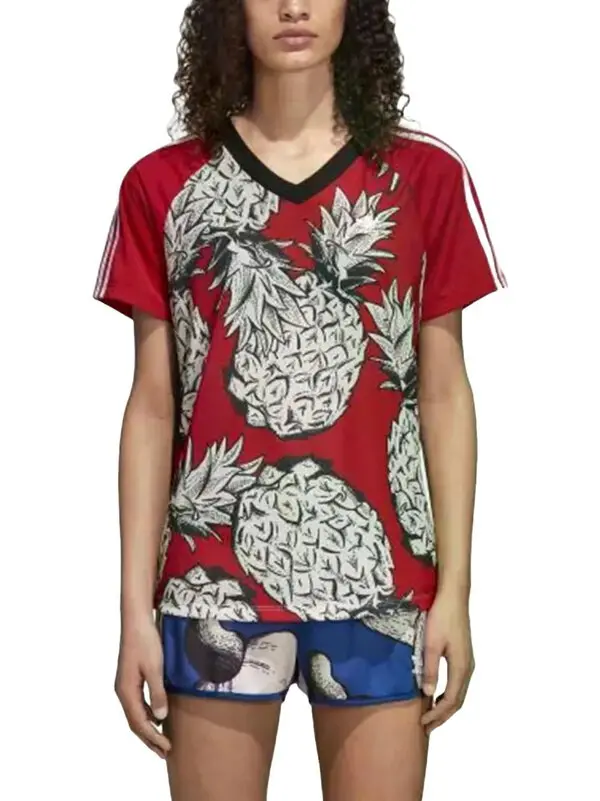 Adidas Printed V-neck T-shirt - Red