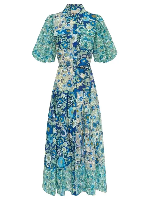 ALEMAIS Floral Maxi Shirt Dress - Blue