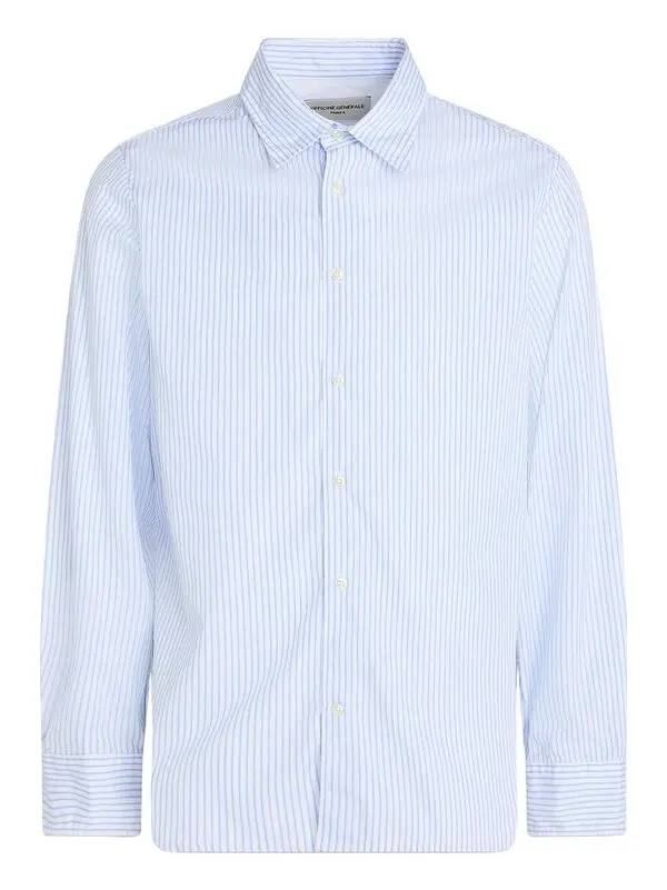 Officine Générale Giacomo Striped Cottonpoplin Shirt - Light Blue