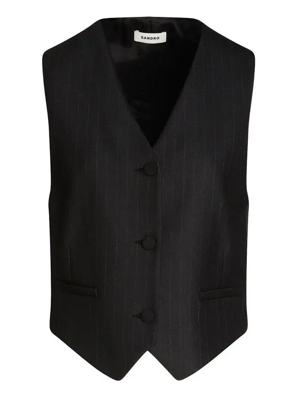 Sandro Pinstriped Twill And Satin Vest - Black