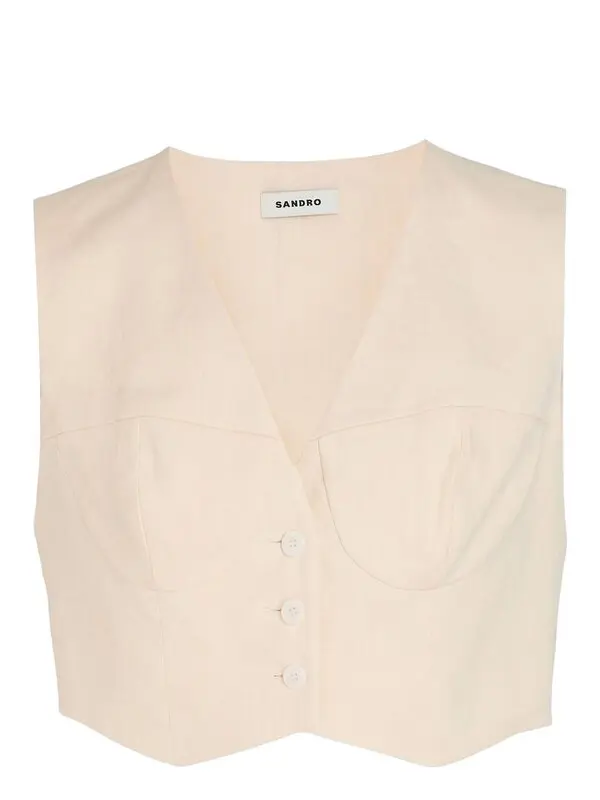 Sandro Cropped Linen-blend Vest - Ecru