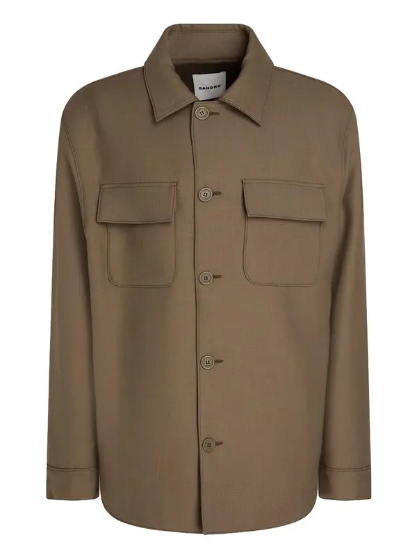 Sandro Twill Overshirt - Army Green