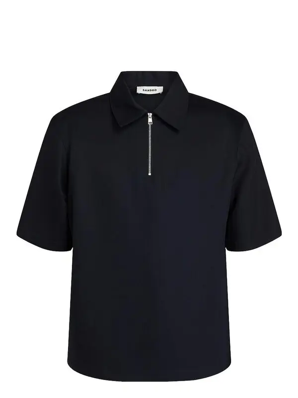 Sandro Lyocellblend Twill Polo Shirt - Midnight Blue