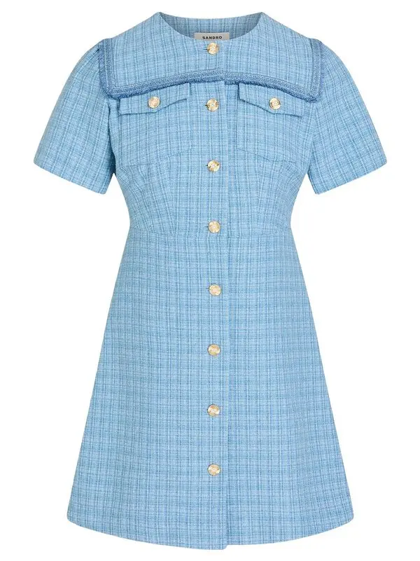 Sandro Cotton-blend Tweed Mini Dress - Light Blue