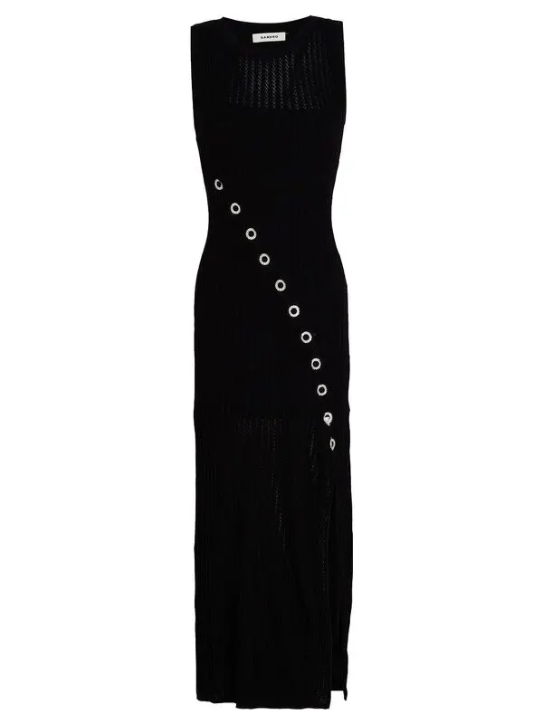 Sandro Embellished Ribbed Pointelle-knit Midi Dress - Black