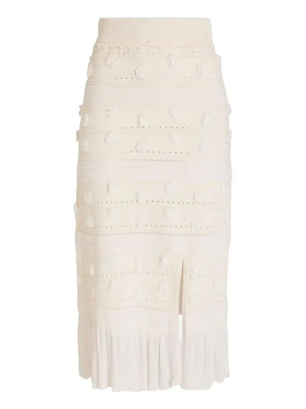 Sandro Pompom-embellished Pointelle-knit Midi Skirt - Ecru