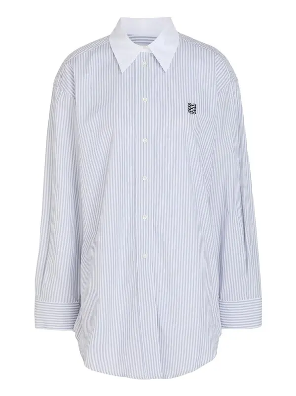 Sandro Embroidered Striped Cotton Oxford Shirt - Gray