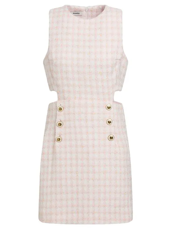 Sandro Cutout Checked Tweed Mini Dress - Baby Pink