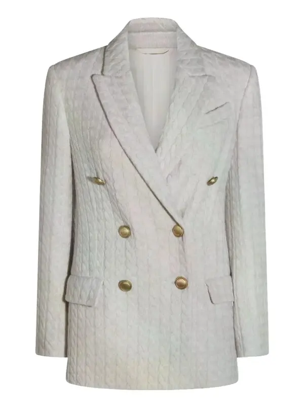 Brunello Cucinelli Cable-knit Double-breasted Coat - White