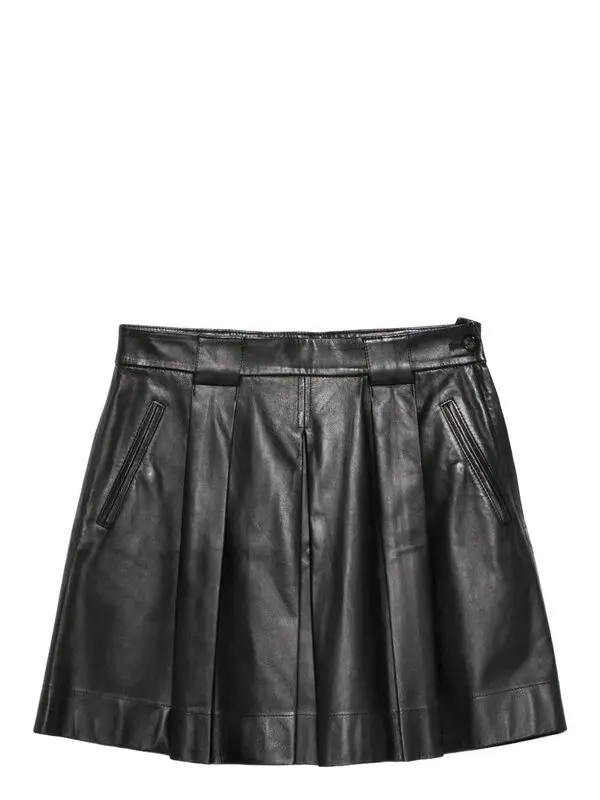 Emporio Armani Pleated Leather Mini Skirt - Black