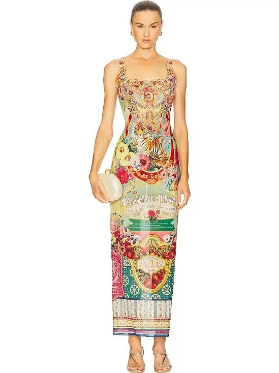 Camilla Square Neck Long Dress - Aromatic Tiger Flower