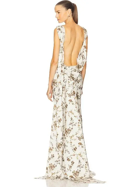 SAU LEE Callie Maxi Gown - Beige Multi