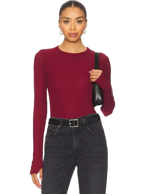 Michael Lauren Alick Long Sleeve Fitted Top - Berry Wine