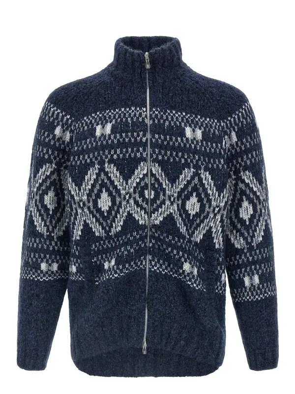 Brunello Cucinelli Geometric Jacquard Cardigan - Blue