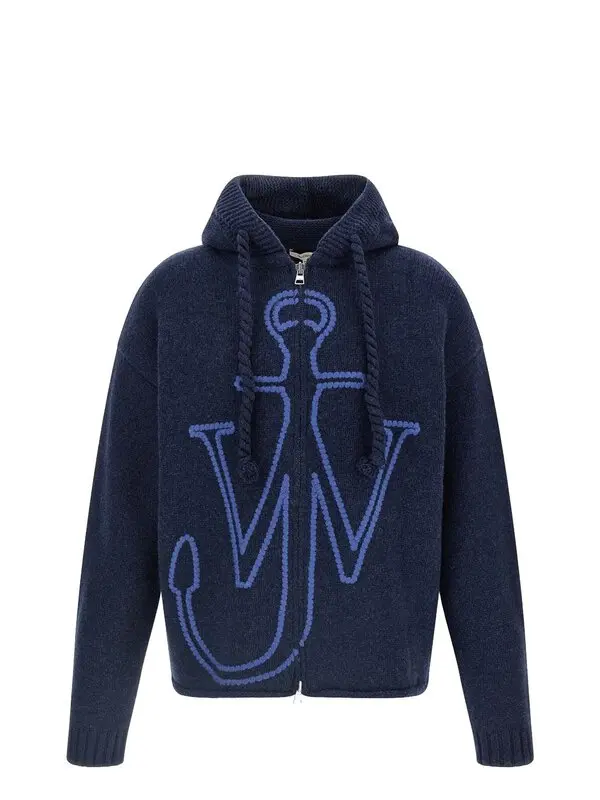 JW Anderson Anchor Embroidery Merino Wool Hoodie - Blue