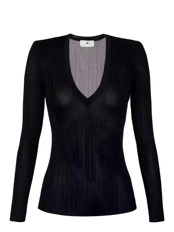 Elisabetta Franchi Ribbed V-neck Sweater - Black