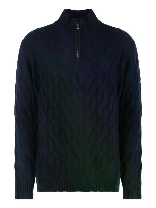 MOORER Cable-knit Half-zip Sweater - Blue
