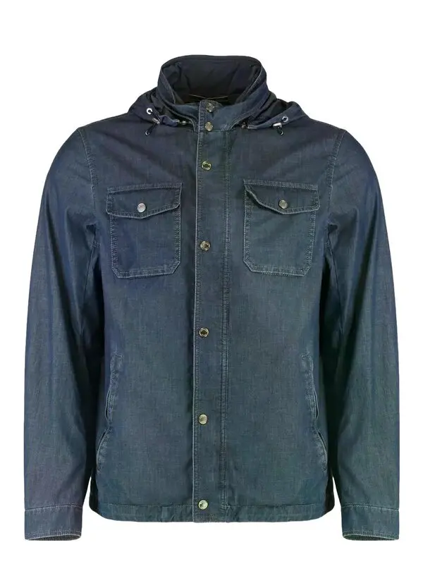 MOORER Hooded Denim Jacket - Blue