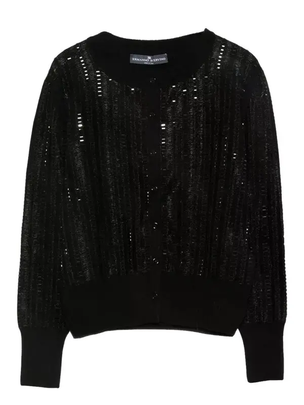 Ermanno Scervino Sequin-embellished Ribbed Knit Cardigan - Black