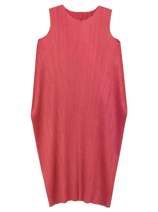 Issey Miyake Pleated Sleeveless Day Dress - Red