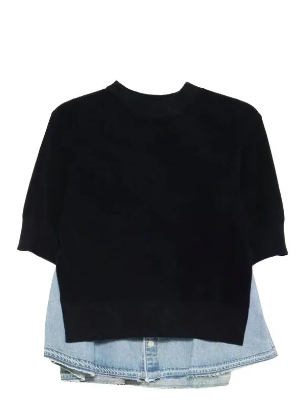 Sacai Denim-paneled Knit Sweater - Blue