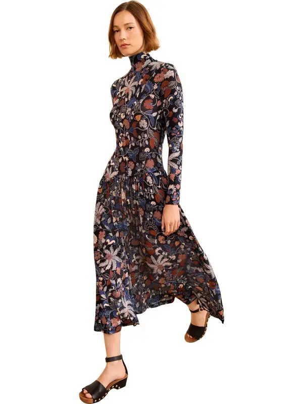 Ulla Johnson Fernanda Turtleneck Long Sleeve Dress - Moonlight Floral