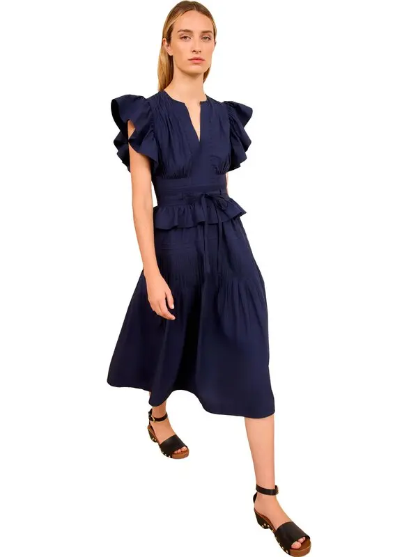 Ulla Johnson Florence Flutter Sleeve Midi Dress - Midnight