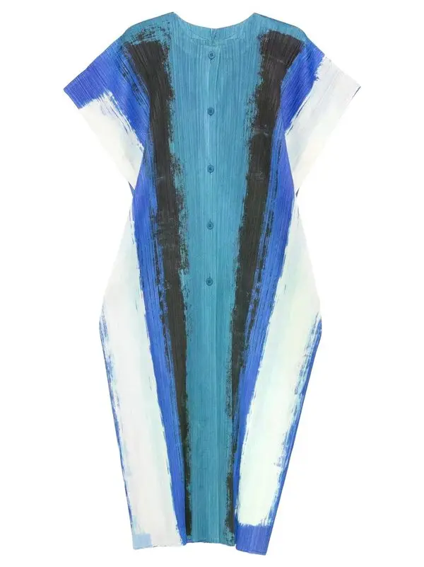 Issey Miyake Pleated Brushstroke-print Dress - Blue