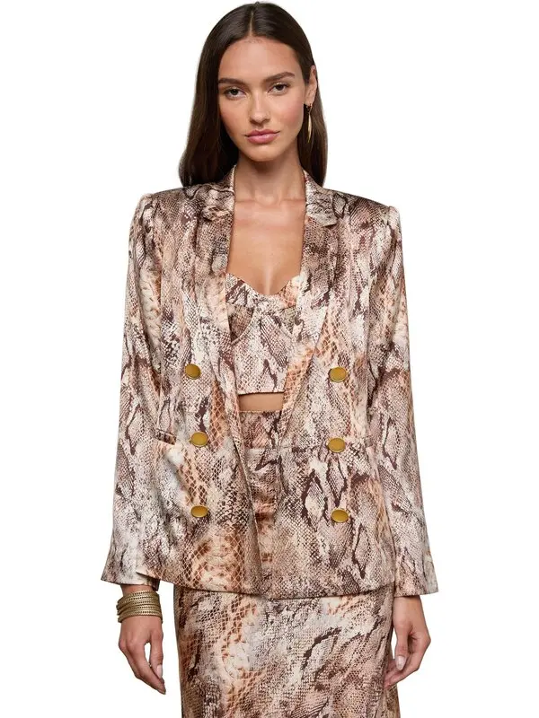 L'Agence Colin Silk Blazer - Tan Multi Western Snake