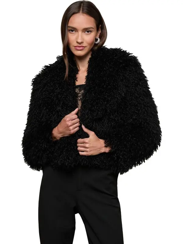 L'Agence Aura Cropped Faux Fur Jacket - Black
