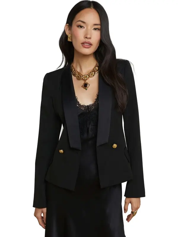 L'Agence Imogen Satin Lapel Blazer - Black