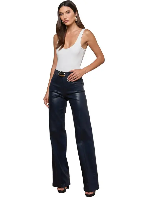 L'Agence Clayton Coated Wide-leg Jean - Deep Midnight Coated