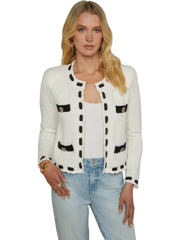 L'Agence Astor Textured Knit Cardigan - Ivory/black