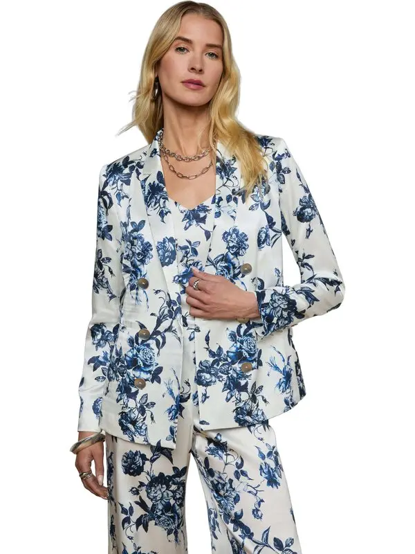 L'Agence Colin Silk Blazer - White/blue Painterly Floral