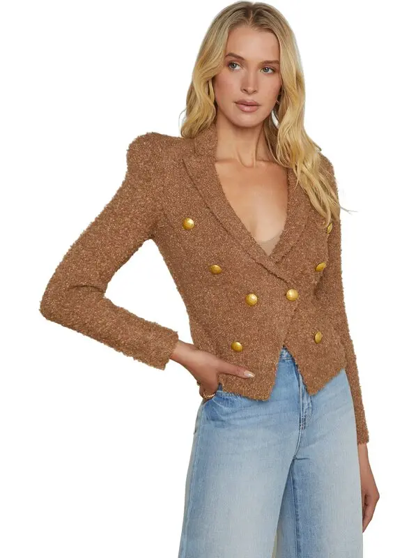 L'Agence Bethany Knit Blazer - Dark Cappuccino/gold