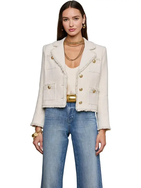 L'Agence Sylvia Tweed Jacket - Ivory/light Gold