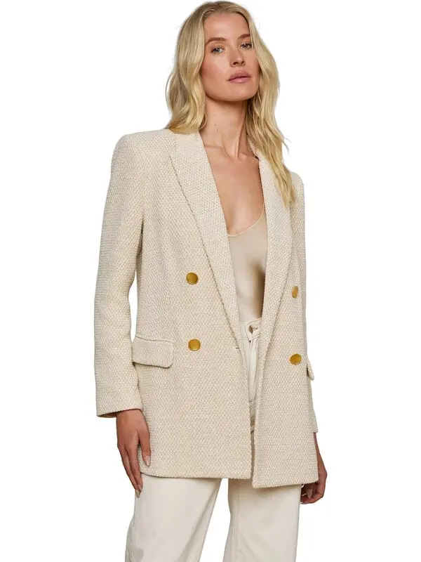 L'Agence Riva Oversized Knit Blazer - White/ivory/gold