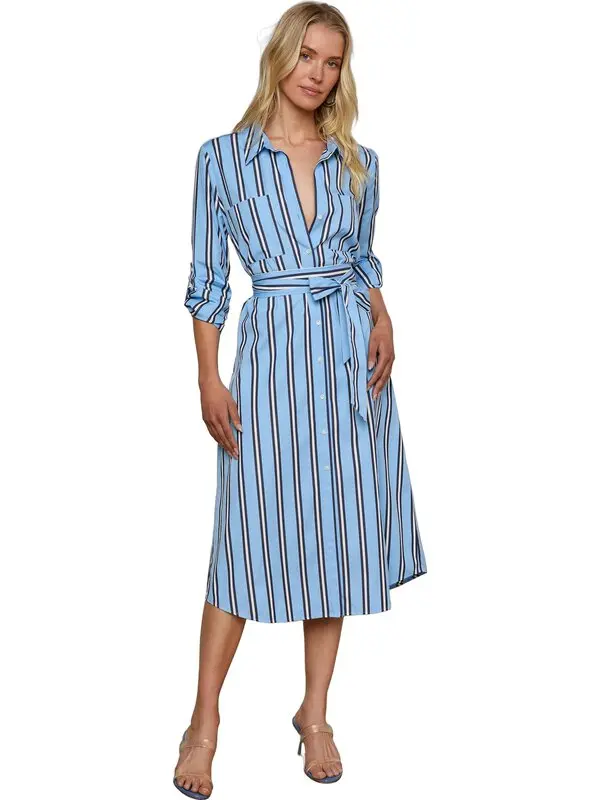 L'Agence Jubilee Midi Shirt Dress - Sky Blue/midnight Stripe