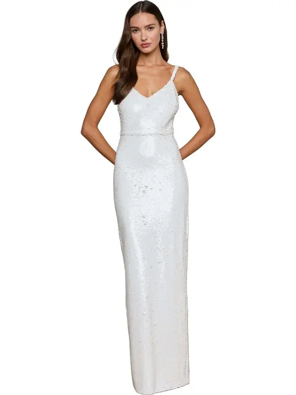 L'Agence Karma Sequin Maxi Dress - White Sequin