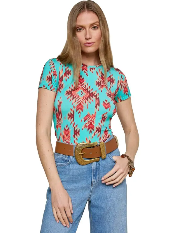 L'Agence Ressi Fitted T-shirt - Pool Blue Multi Ganado Print