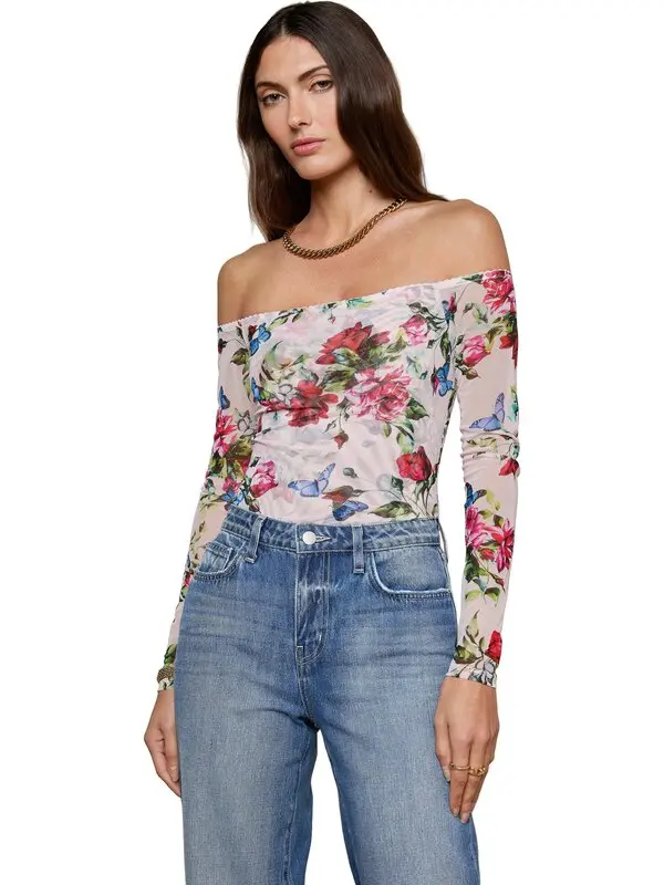 L'Agence Peonie Off-the-shoulder Bodysuit - Light Pink Multi Femme Rose